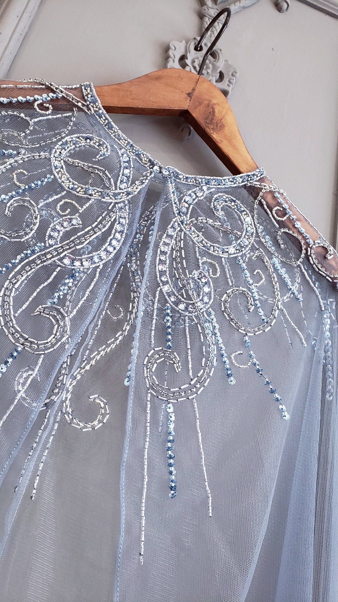 Beaded Luxury Wedding Cape Champagne / Grayish Blue Long - Etsy