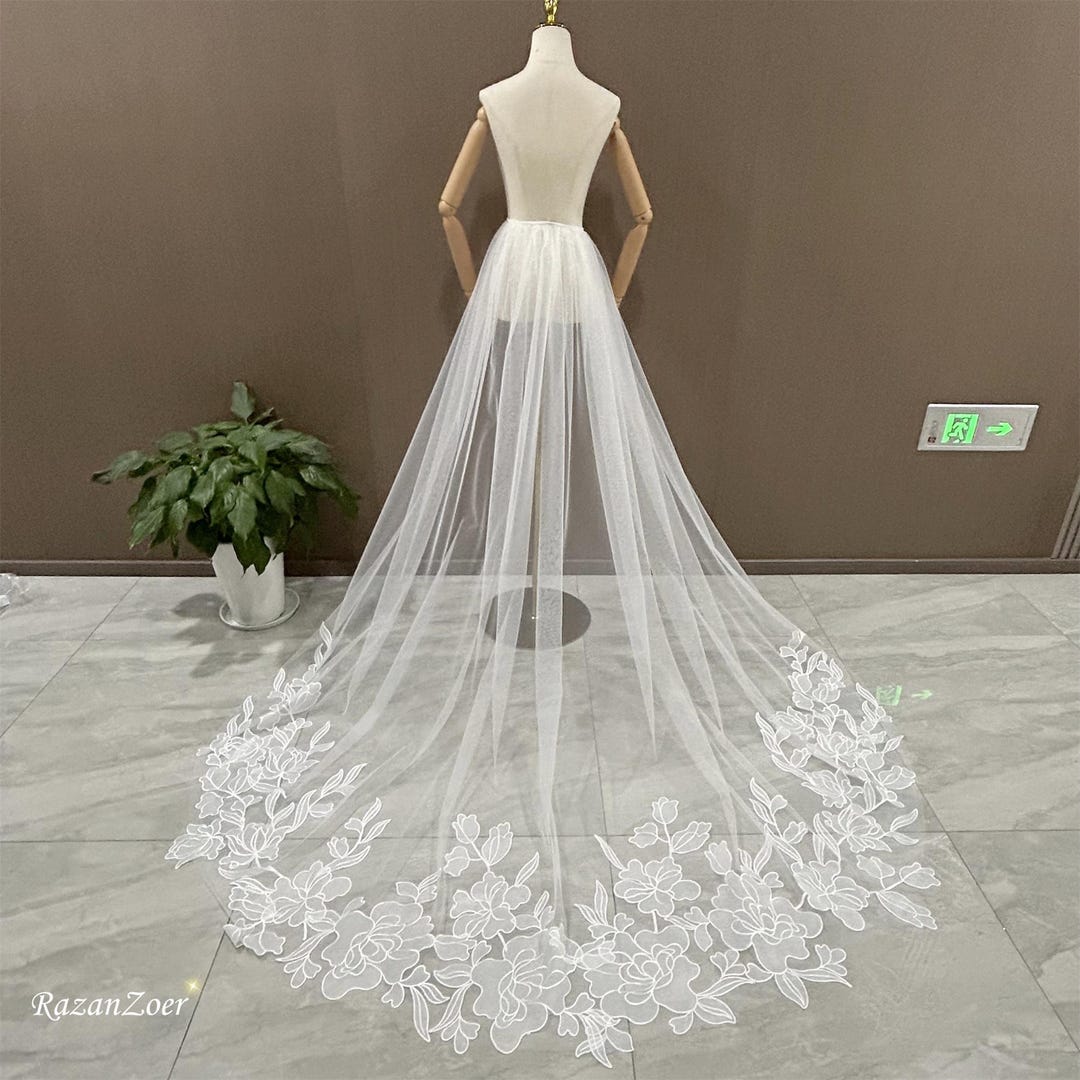 Flower Lace Veil Train Wedding Bridal Dress Train Floral Lace Waist ...