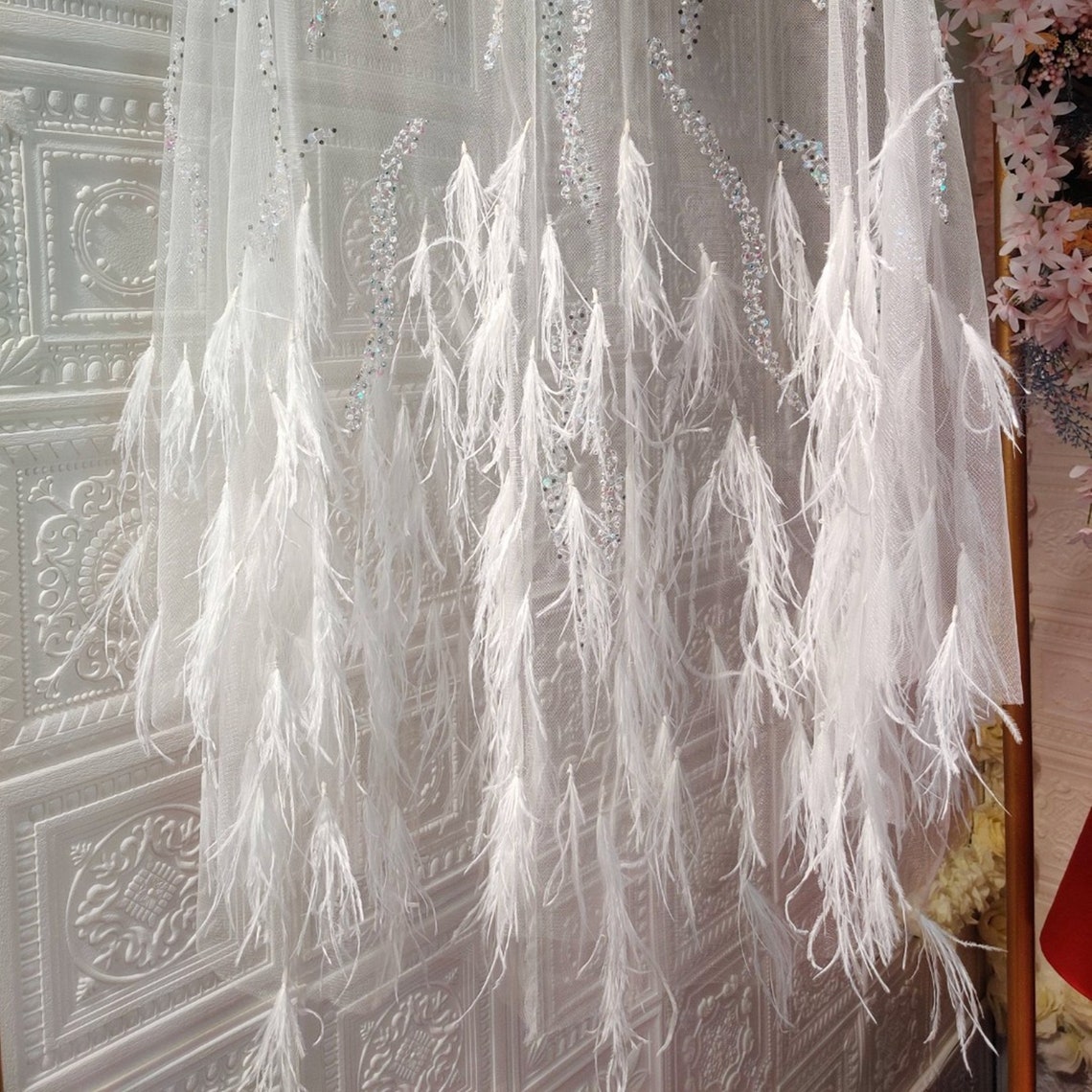 Ostrich Feather Beaded Luxury Wedding Cape/ Ivory Tulle - Etsy