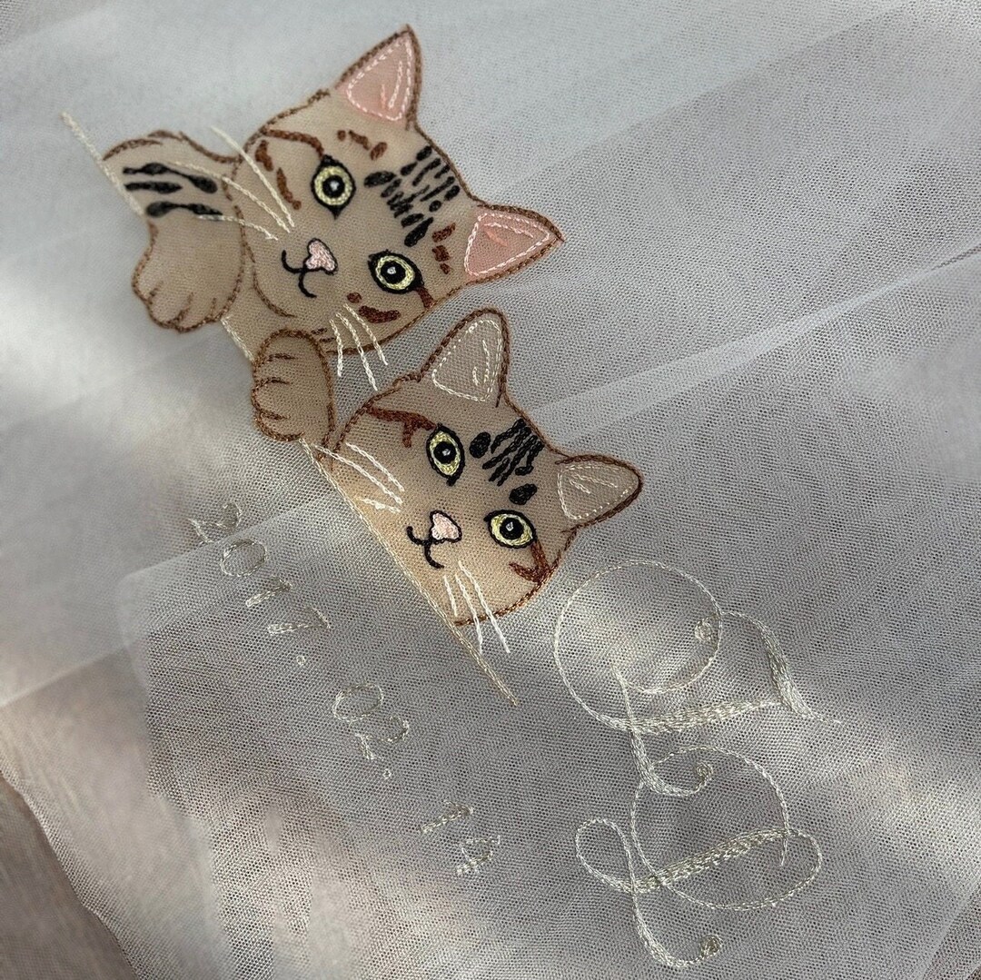 Add Cartoon Color Embroidery on Veil/ Veil With Custom Pet Portrait ...