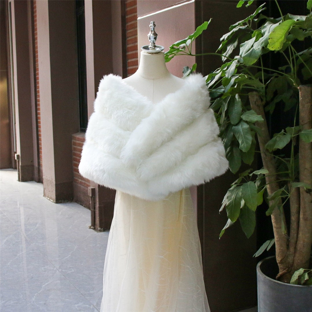 Faux Fur Wrap/ivory Fur Wrap/fur Shawl/ Evening Party Wrap/faux Fur ...