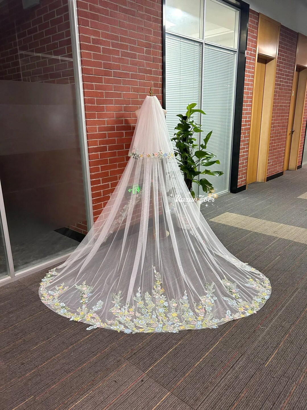 Colorful Wildflower Flower Lace Veil, Double Layer Bridal Veil, Dreamy ...