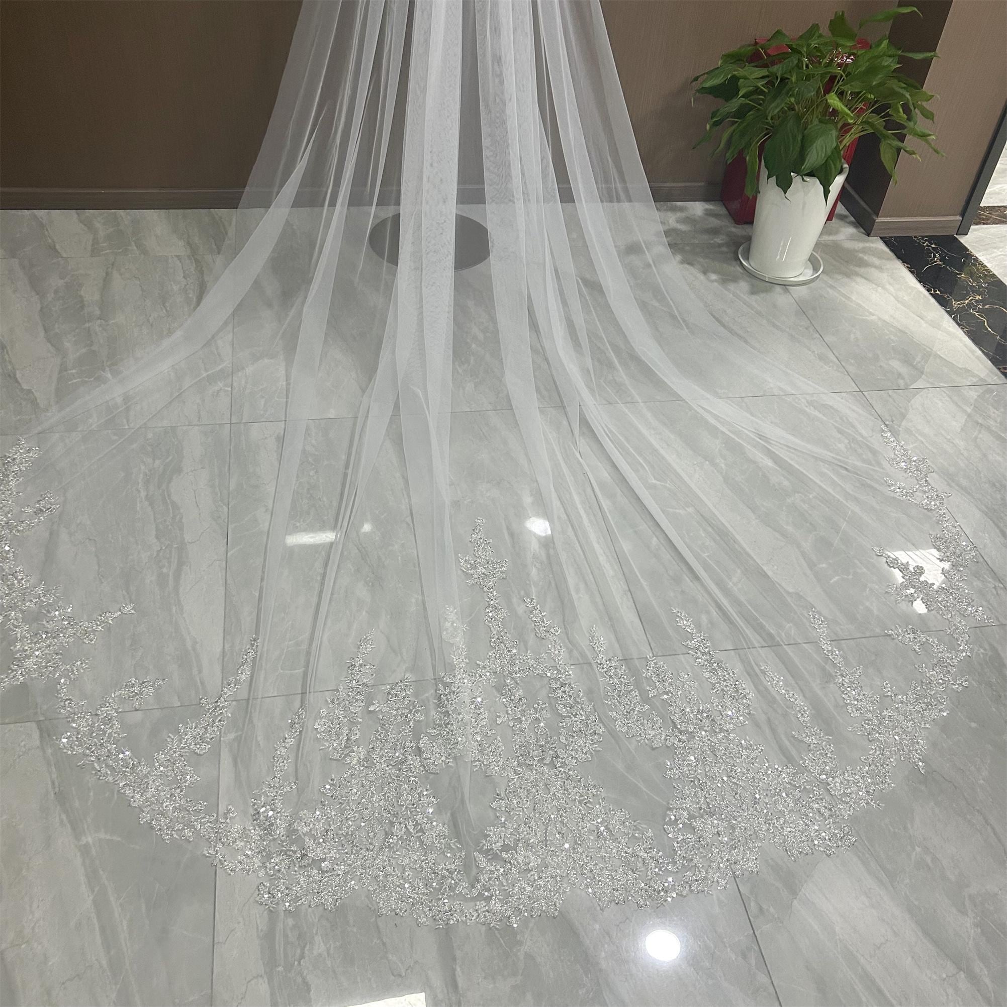 Beaded Lace Veil, Long Chapel Cathedral Veil Bridal Veil, Lace ...