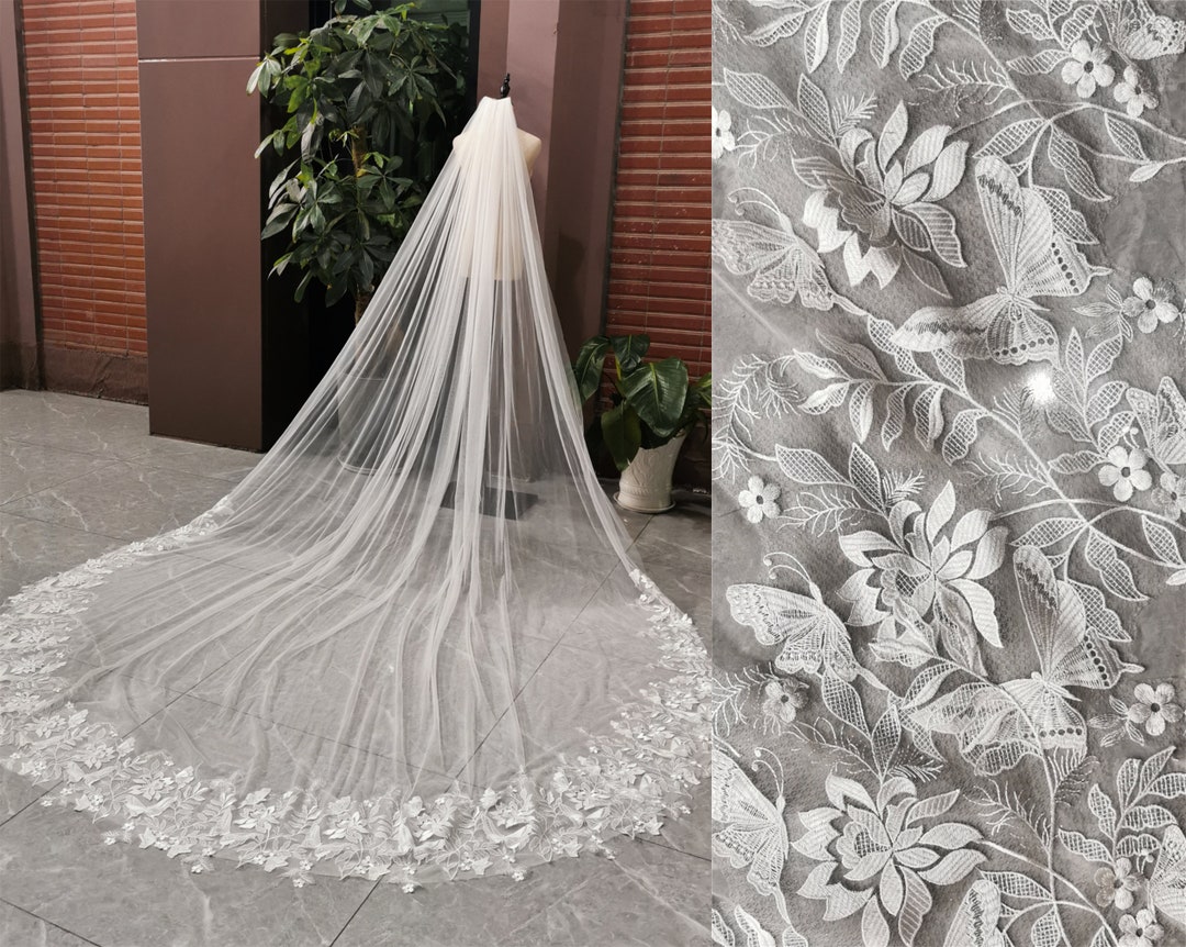 Flower Butterfly Lace Veil/cathedral Veil/waltz Veil/chapel Bridal Veil ...