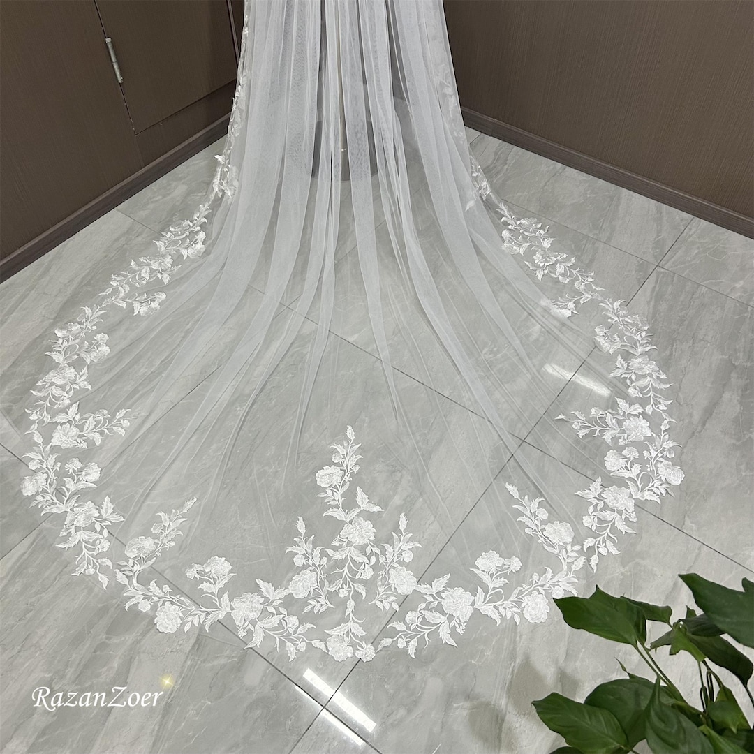 Romantic Rose Flower Lace Wedding Veil Cathedral Chapel Veil,embroidery ...