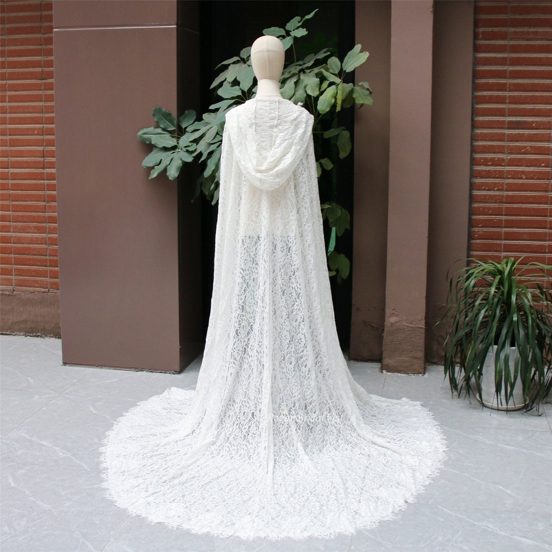 Lace Bridal Cape With Hood/ Unique Wedding Cape Veil/ Long Bridal Cape ...