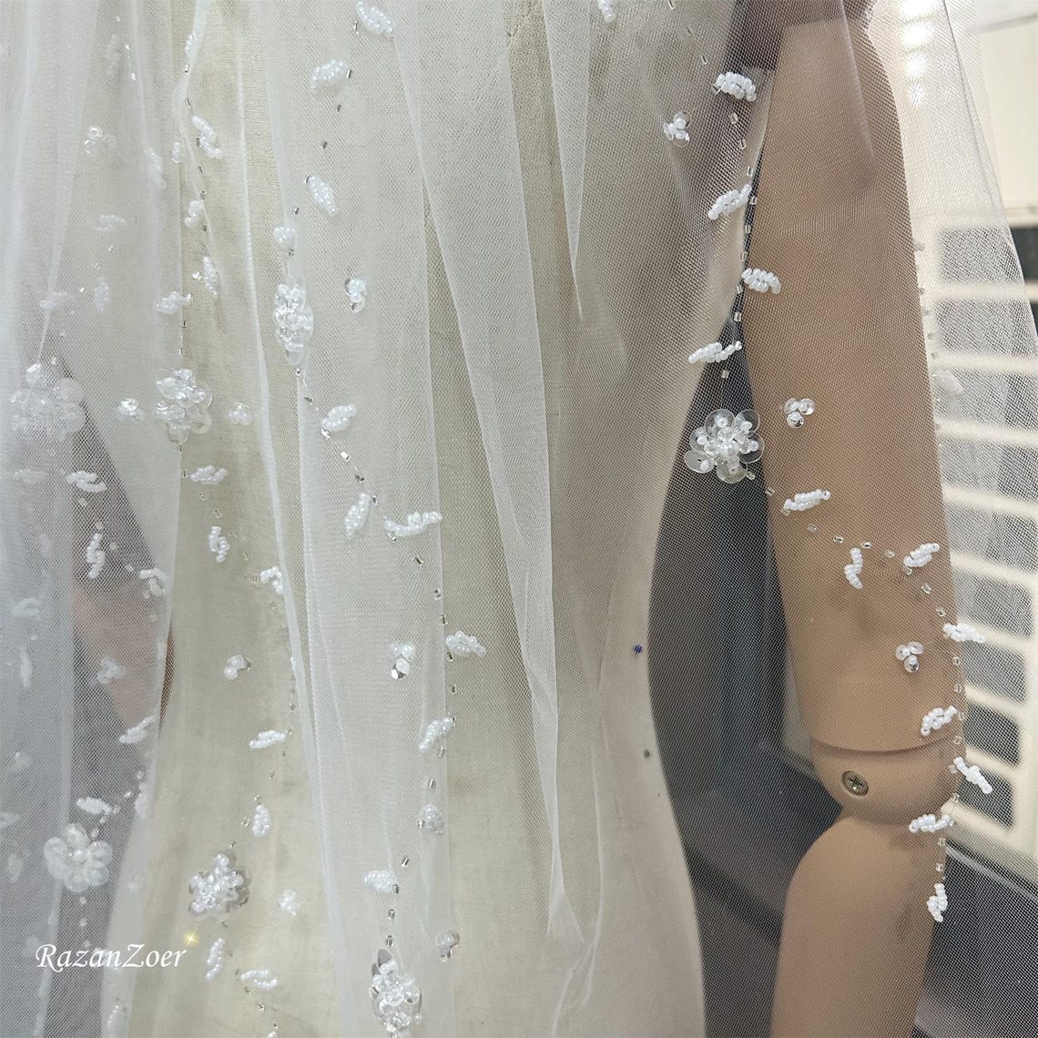 Floral Beaded Veil, Fingertip Veil, Bridal Shower Veil, Sequined Veil ...