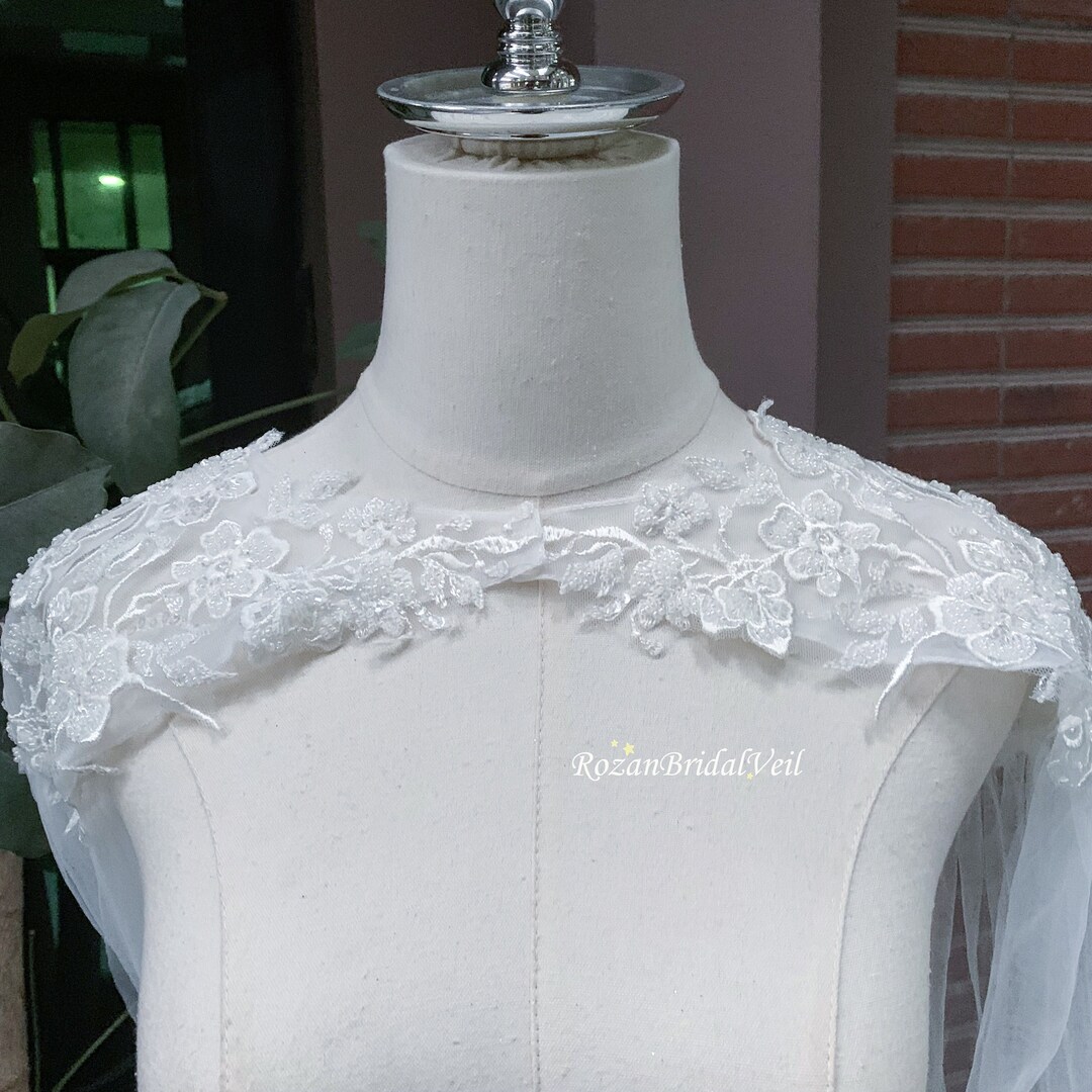 Ivory Flower Lace Bridal Cape/ Wedding Cape Veil/ Long Bridal Cape ...