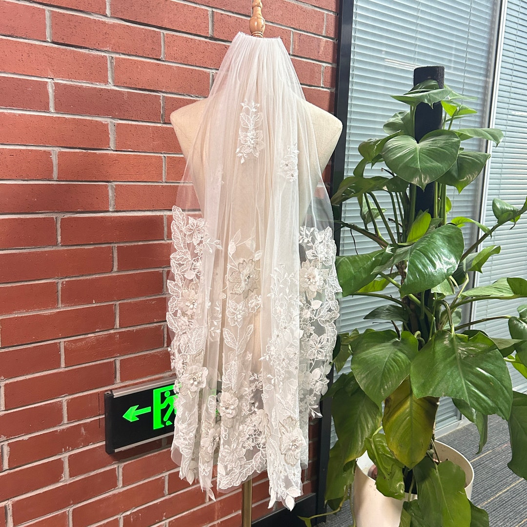 Fairy 3D Floral Lace Veil for Bride/ivory Wedding Veil/ Soft Tulle Veil ...