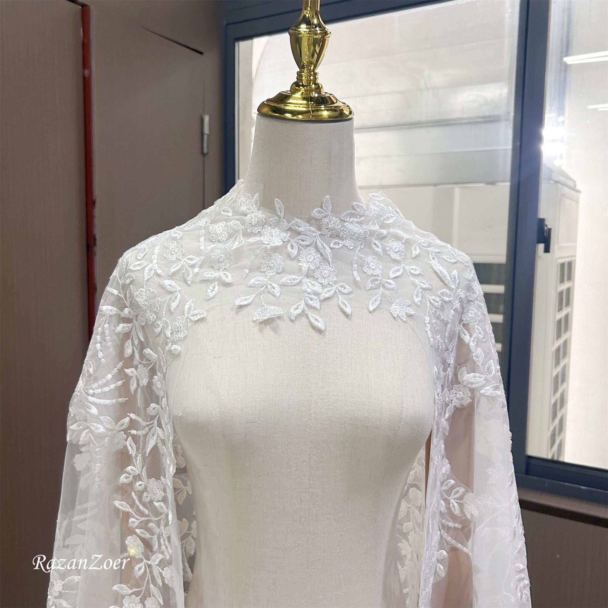 Floral Leaf Lace Bridal Cape, Long Bridal Cape, Ivory Wedding Cape Veil ...