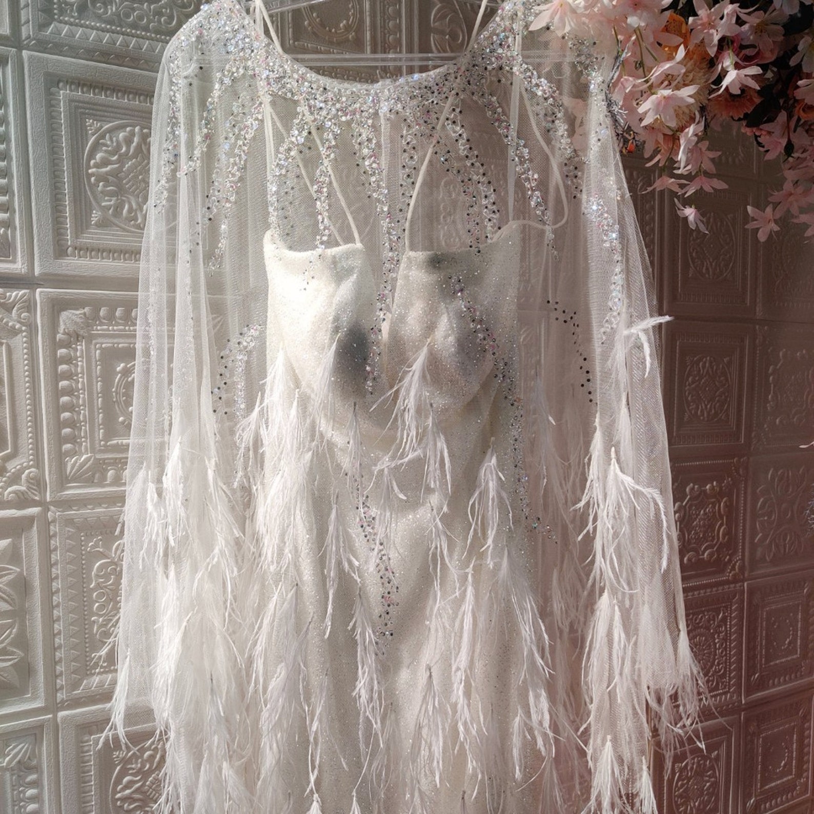 Ostrich Feather Beaded Luxury Wedding Cape/ Ivory Tulle - Etsy