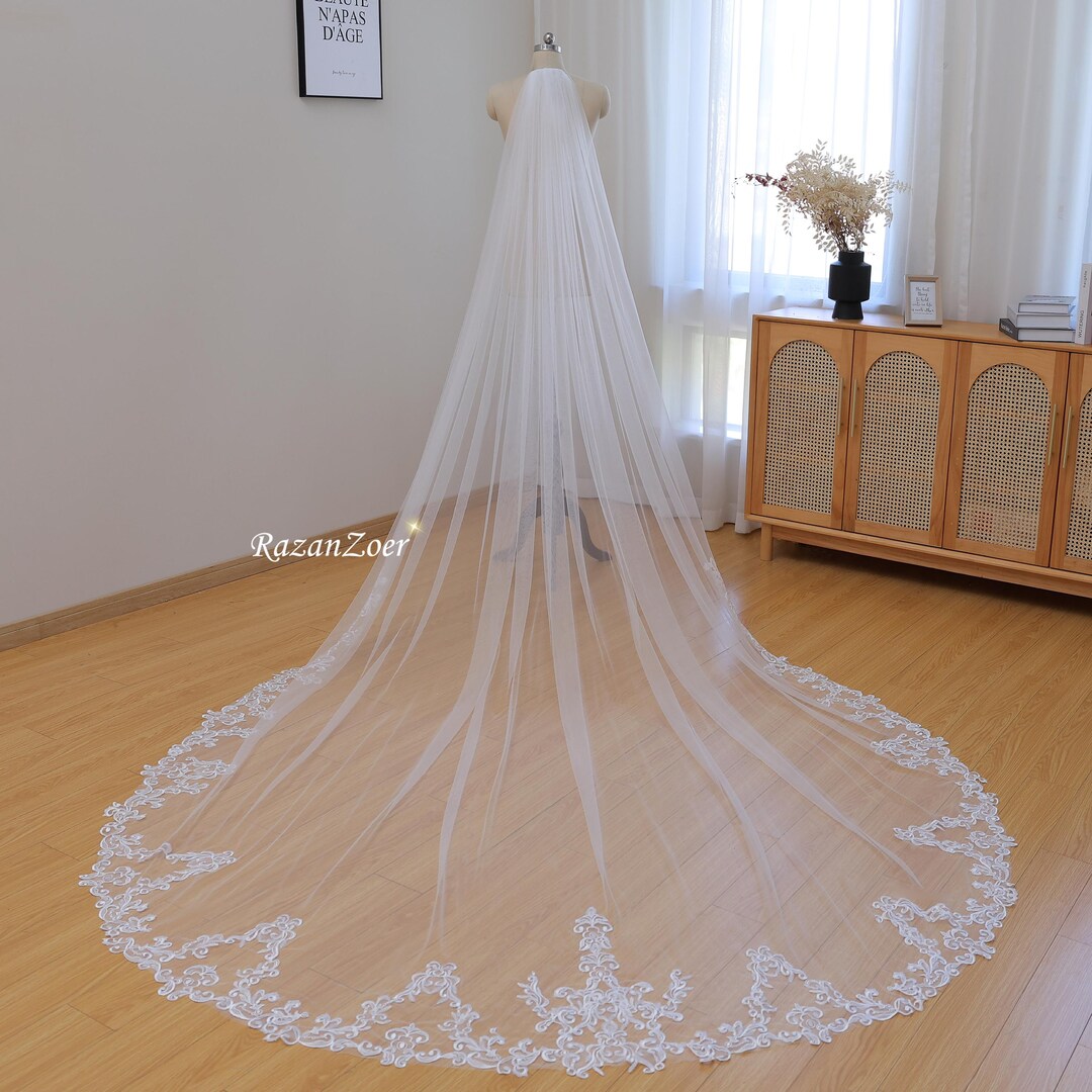 Timeless Paisley Lace Veil Long Church Veil Round Tulle Lace Bridal ...