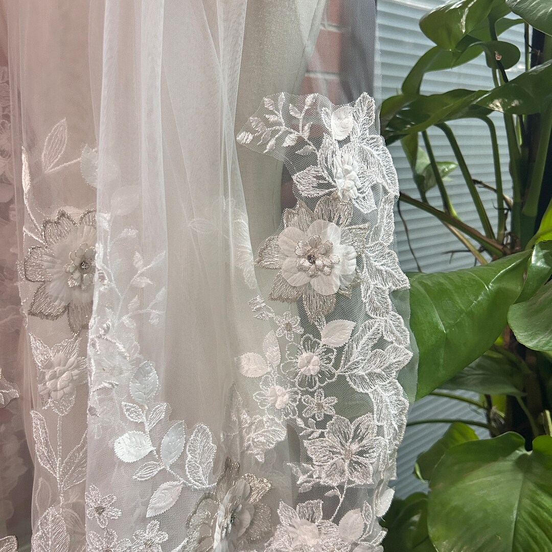 Fairy 3D Floral Lace Veil/ivory Wedding Veil/ Soft Tulle Veil/fingertip ...