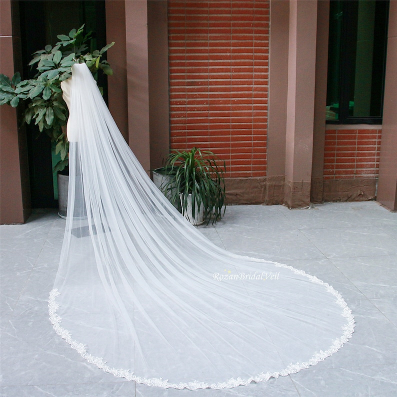 Floral Lace Trim Veil/simple Wedding Veil/vintage Lace Bridal Veil ...