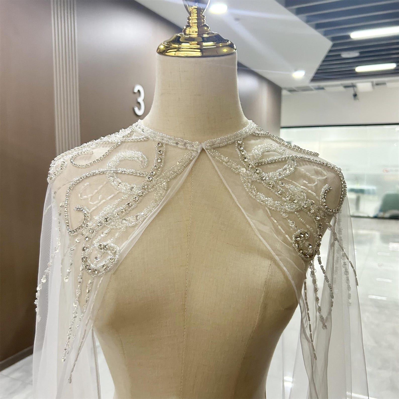 Silver Beaded Luxury Wedding Cape | Ivory Long Bridal Cape | Wedding ...