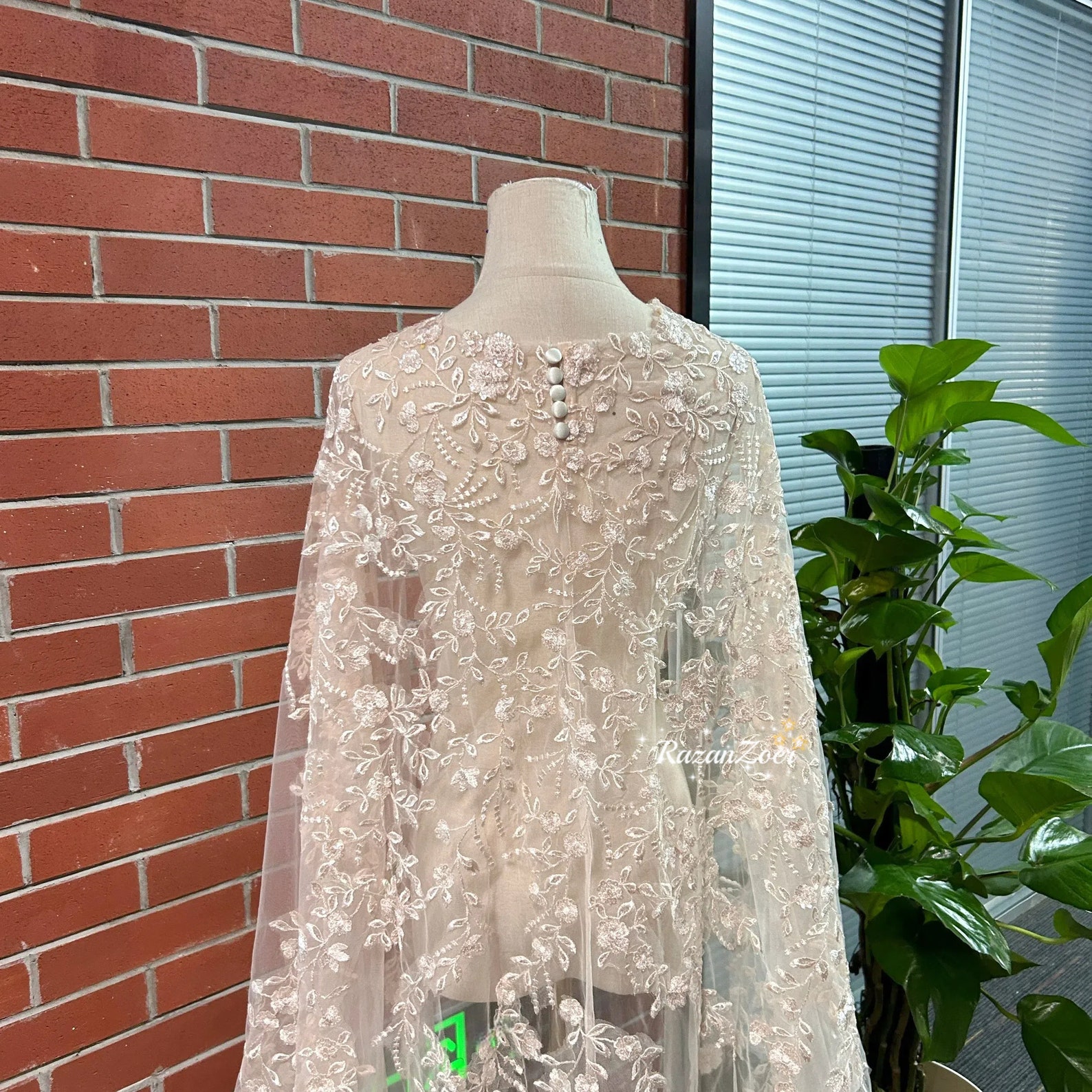 Champagne Flower Lace Bridal Cape/ Long Bridal Cape / Wedding Cape Veil ...