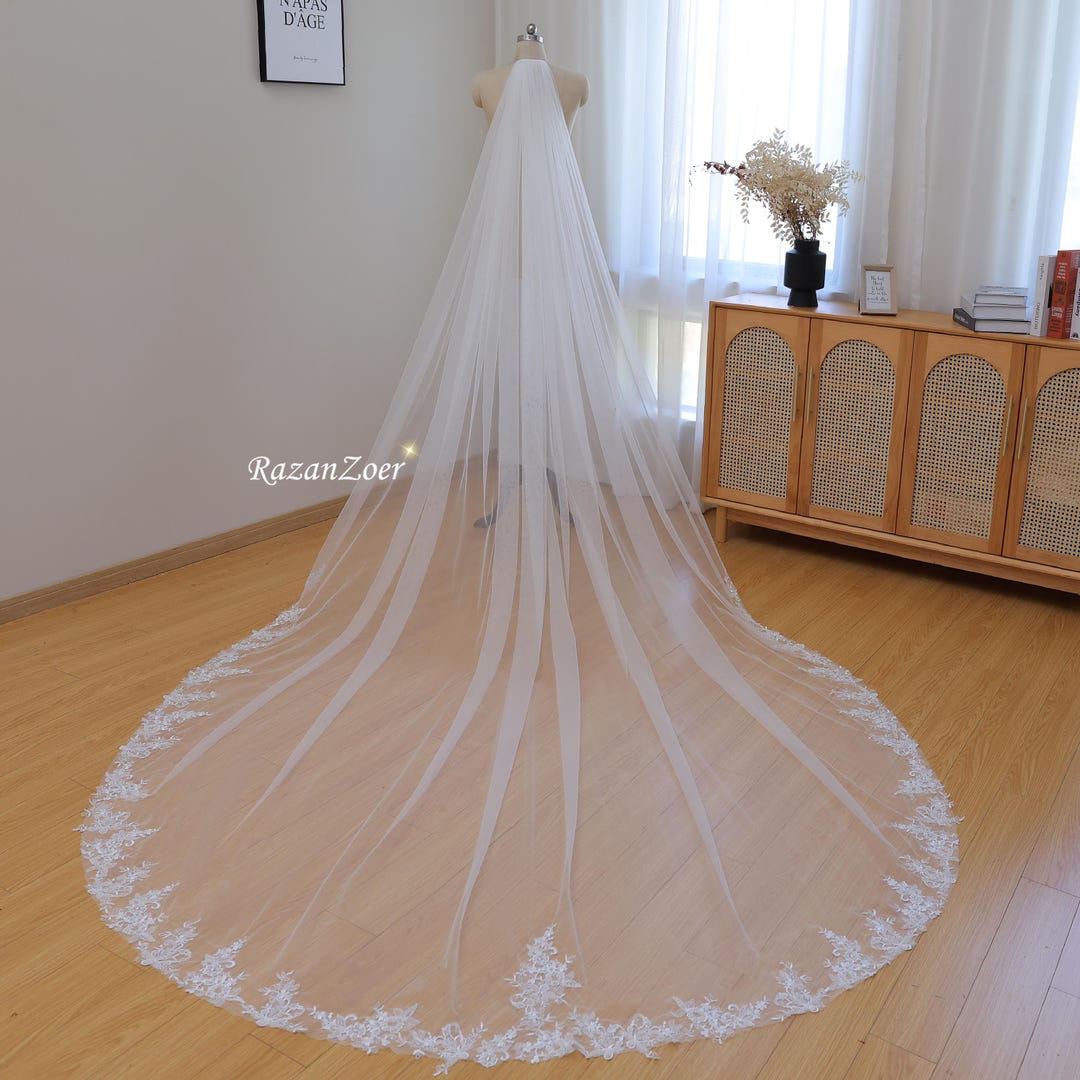 Floral Lace Applique Wedding Veil Circle Veil Cathedral Veil Chapel, 1T ...
