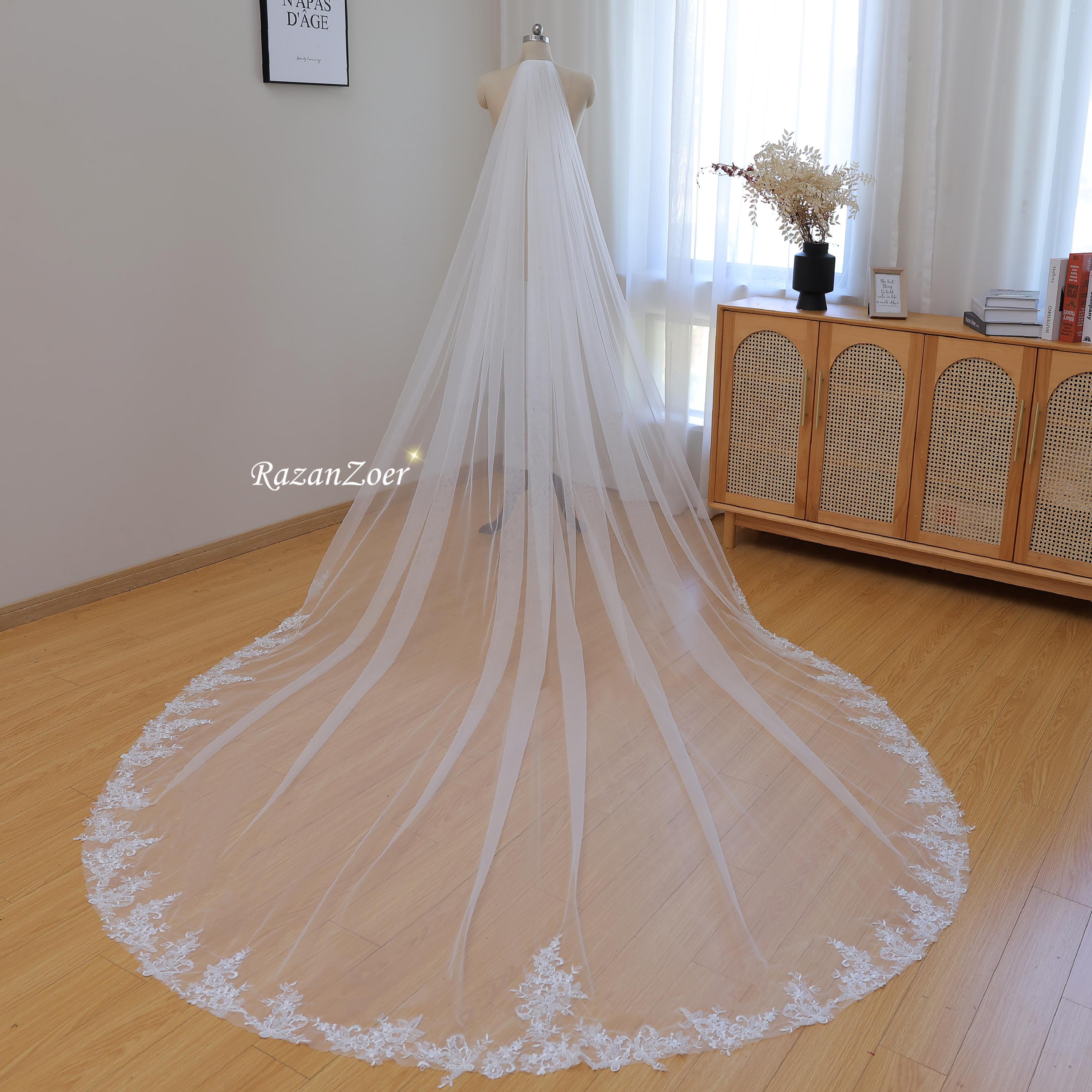 Floral Lace Applique Wedding Veil Circle Veil Cathedral Veil Chapel, 1T ...