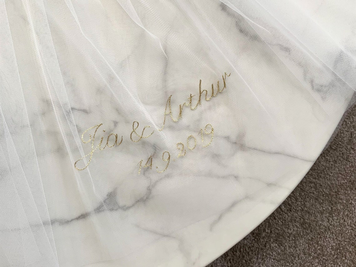 Add Custom Embroidery on Veil/ Veil With Bride and Groom Letters ...