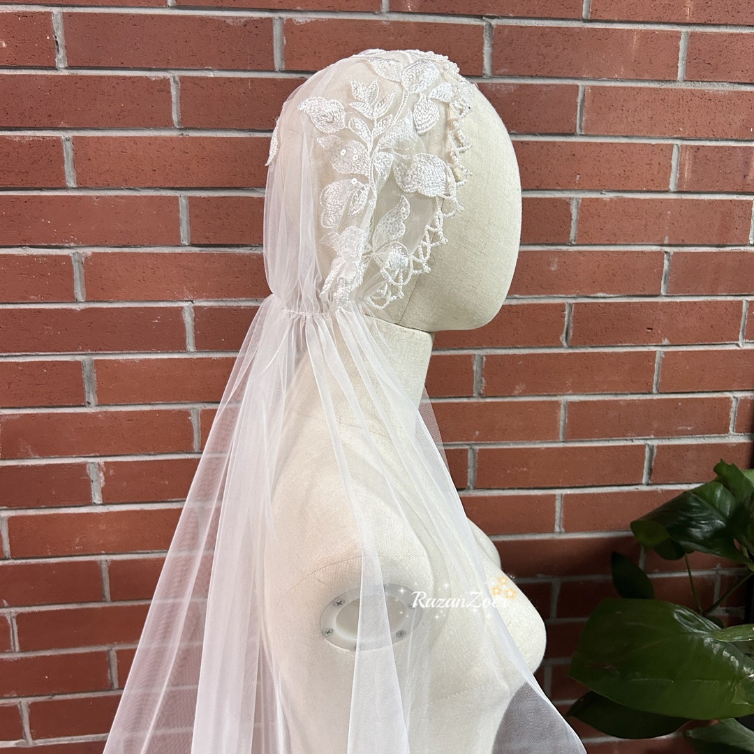Leaves Lace Bridal Juliet Veil Boho Sequins Wedding Cap Veil 1930s ...