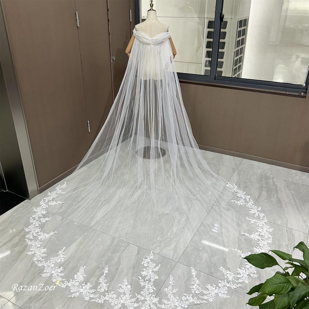 Off-shoulder Cape Veil Train, Wildflowers Lace Veil, Cape Veil With ...