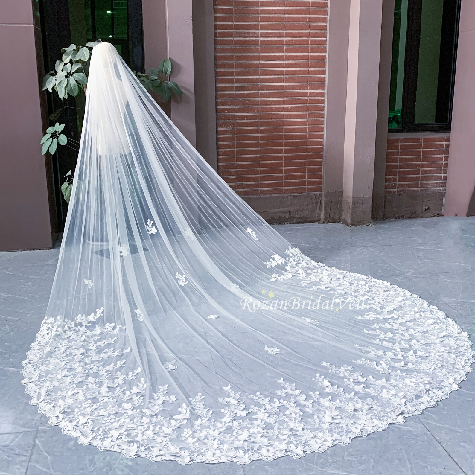 3D Butterfly Wedding Veil/luxury Lace Bridal Veil/ Embroidered ...
