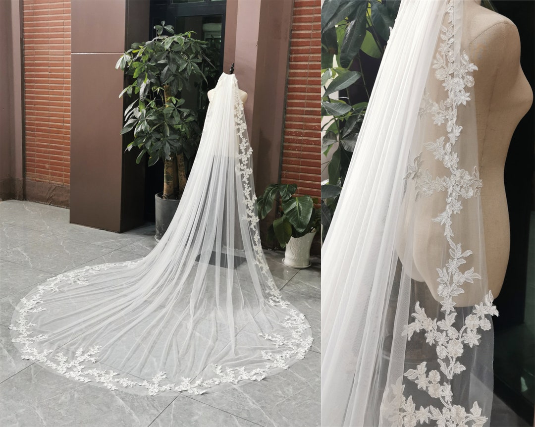 Vintage Flower Lace Veil/cathedral Veil/waltz Veil/chapel Bridal Veil ...