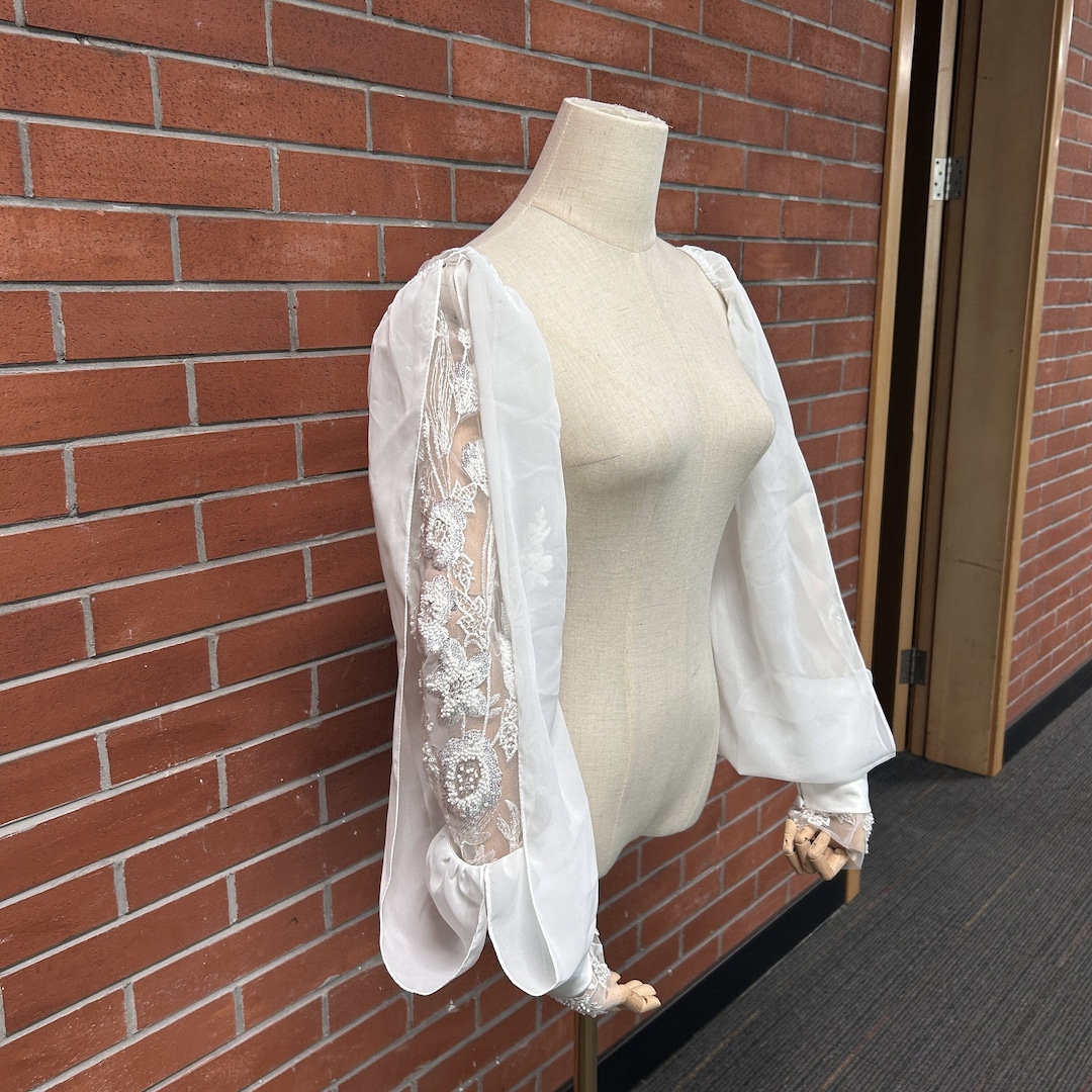 Slit Lace Sleeves With Buttons, Light Ivory Chiffon Sleeves, Detachable ...