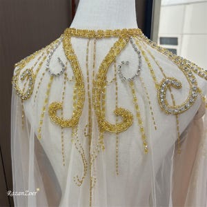 Gold Beaded Luxury Wedding Cape | Champagne Long Bridal Cape | Wedding ...