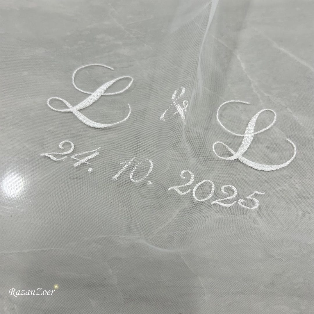 Add Custom Embroidery on Veil, Veil With Bride and Groom Letters ...