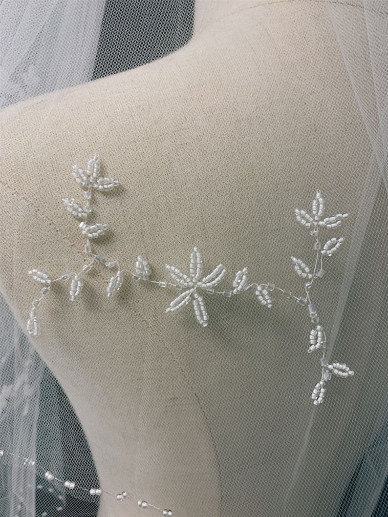 Beaded Edge Veil/ 2T Beads Wedding Veil/ Ivory Veil/ Veil With Blusher ...