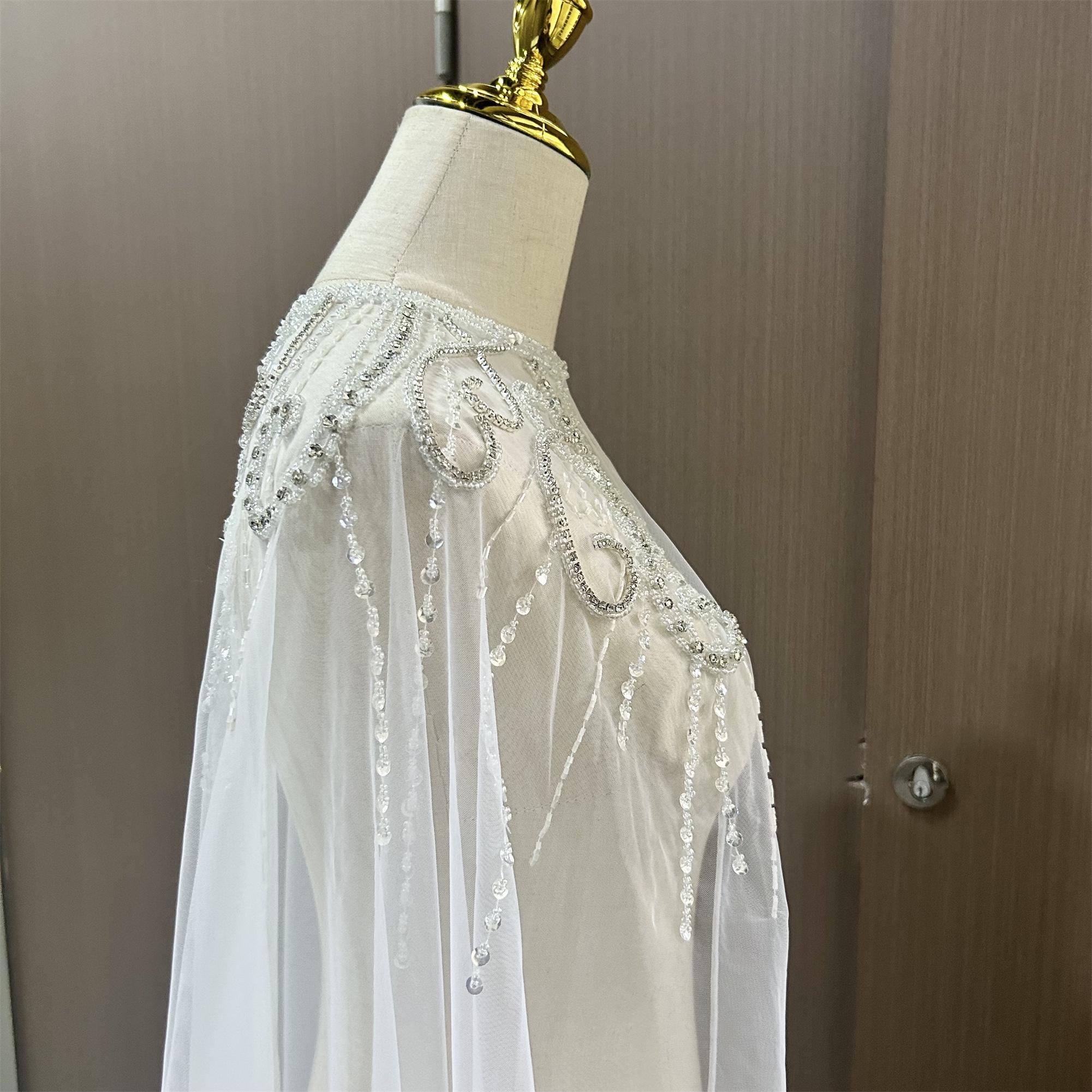 Silver Beaded Luxury Wedding Cape | Ivory Long Bridal Cape | Wedding ...