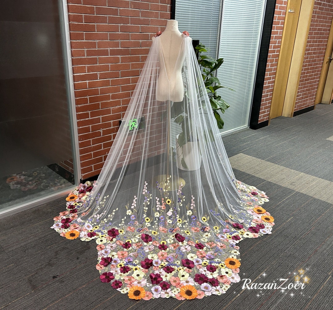 Colorful Garden Flower Lace Cape/garden Flower Cape/vintage Wedding ...