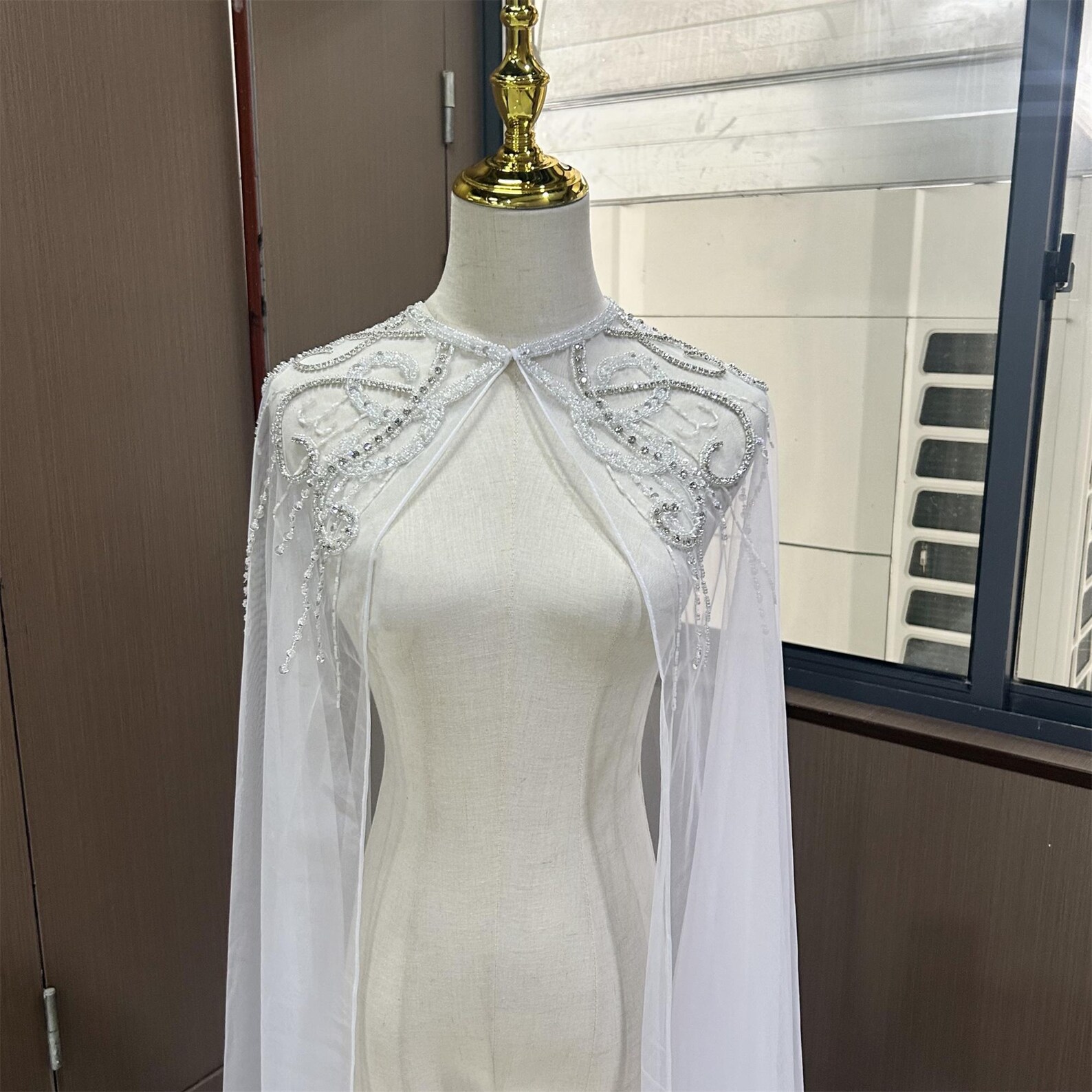 Silver Beaded Luxury Wedding Cape | Ivory Long Bridal Cape | Wedding ...
