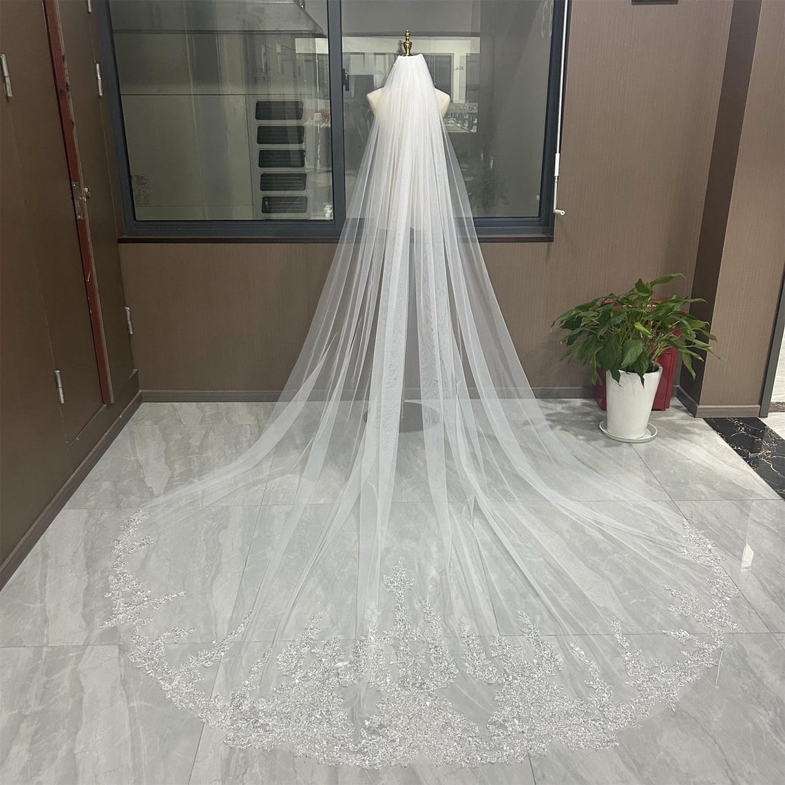 Beaded Lace Veil, Long Chapel Cathedral Veil Bridal Veil, Lace ...