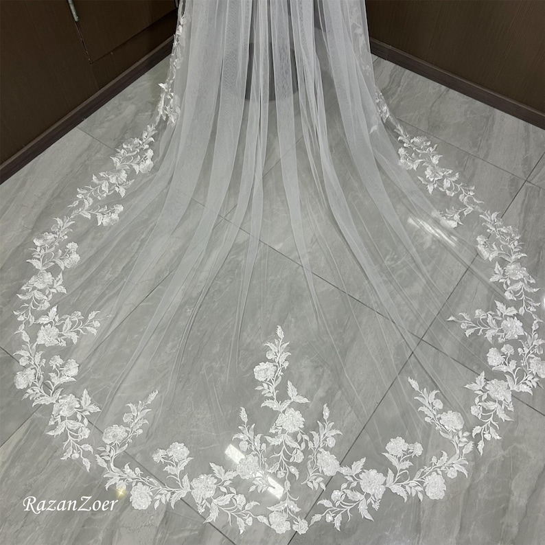 Romantic Rose Flower Lace Wedding Veil Cathedral Chapel Veil,embroidery ...