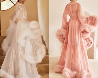 Baby Blue Robe With Marabou Feather Trim Long - Etsy