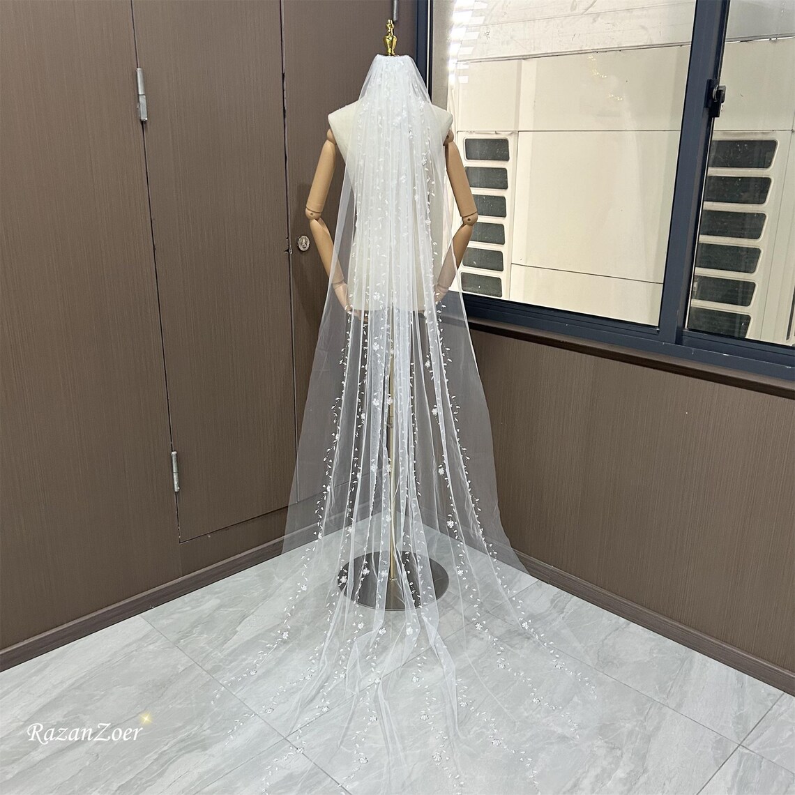 Floral Beaded Veil, Fingertip Veil, Bridal Shower Veil, Sequined Veil ...