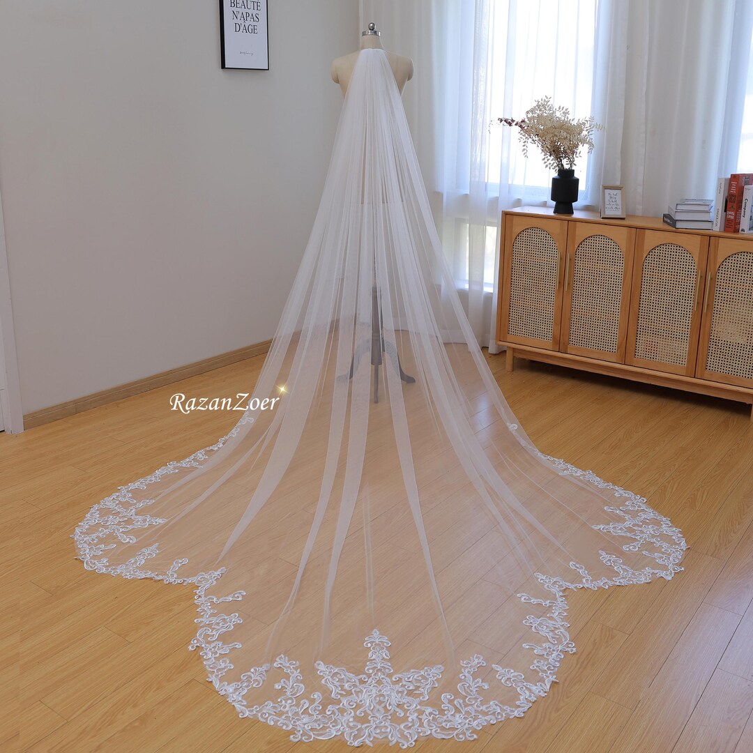 Mermaid Veil Paisley Lace Veil Long Church Veil Ivory/white Tulle Lace ...