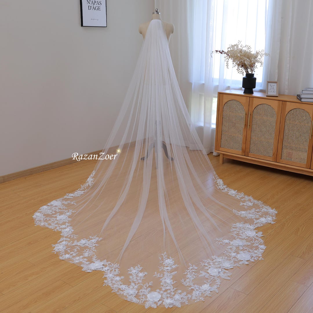 Elegant Handmade Veil 3d Lily Flowers Veil Mermaid Veil Small Leaf ...