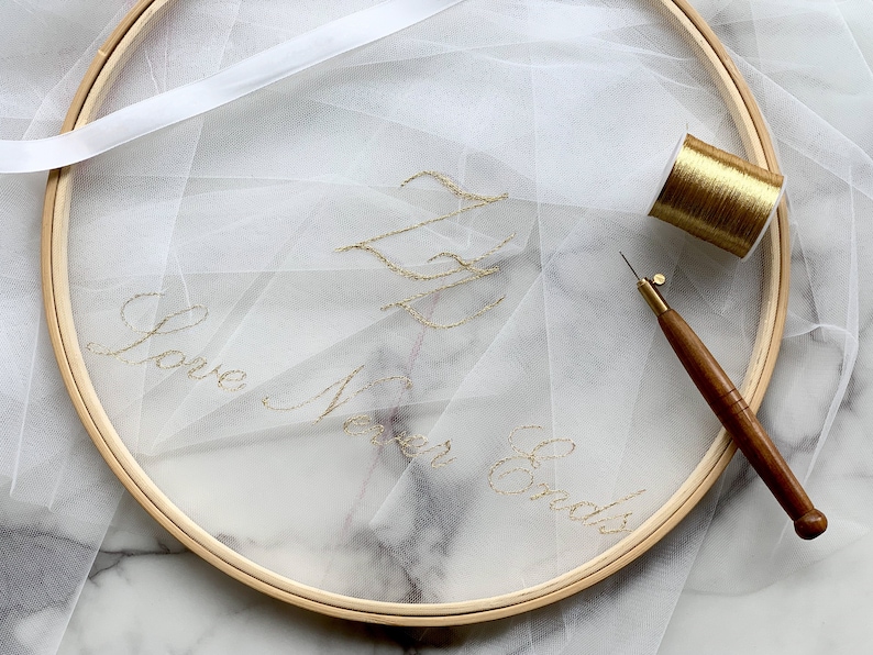Add Custom Embroidery Pearls on Veil/ Veil With Bride and Groom Letters ...