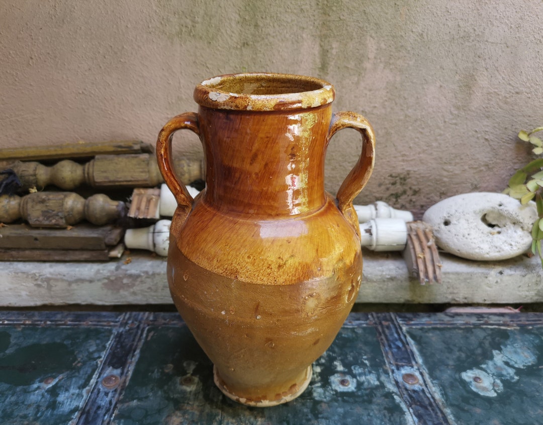 Big, Antique Rustic Amphora, Confit Pot in Glazed Terracotta, Dating Back to the Beginning of ...