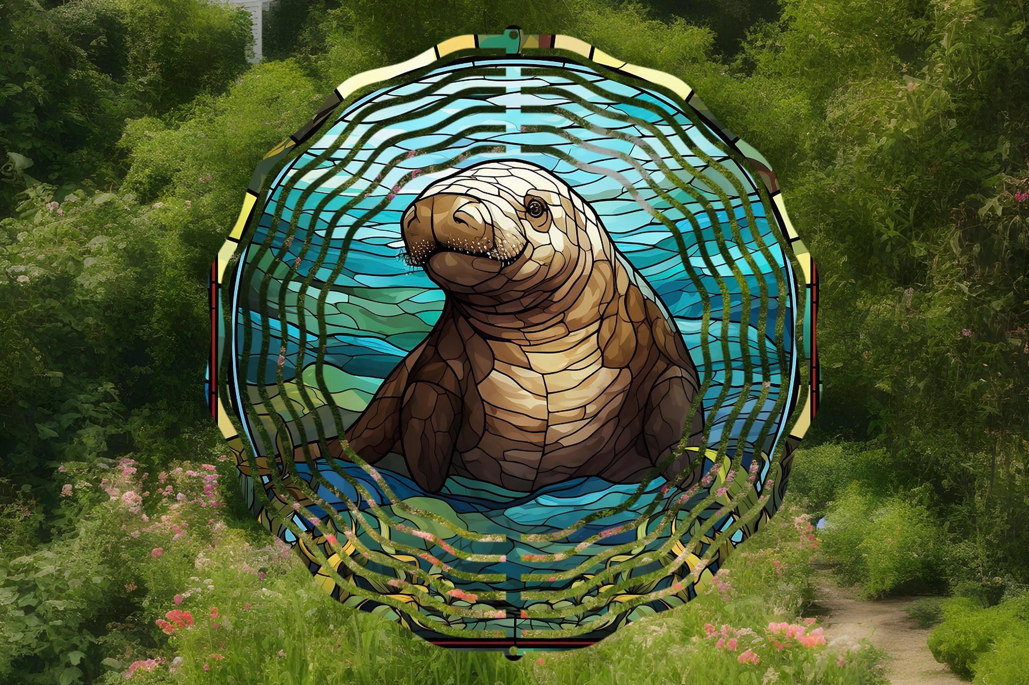 Manatee Wind Spinner: Stained Glass Look, Garden Decor - Etsy