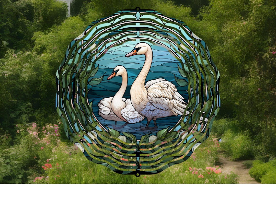 Swan Wind Spinner,swan Spinner,garden Spinner,swan Print,stained Glass ...