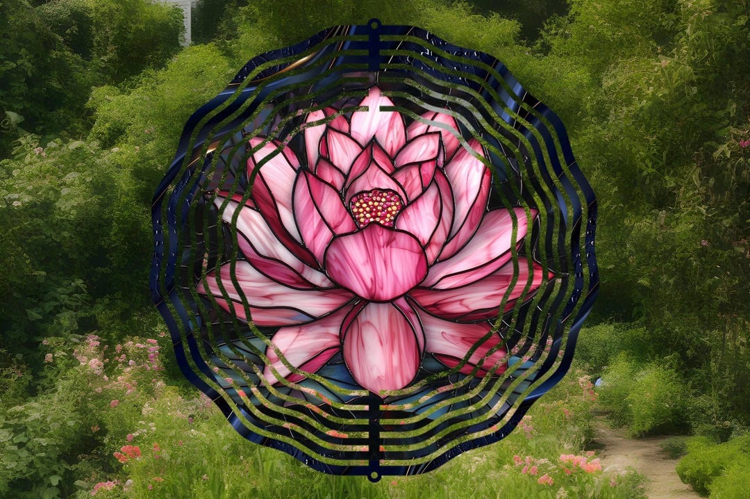 Pink Lotus Wind Spinner,stained Glass Look,pink Lotus Gift,pink Lotus ...