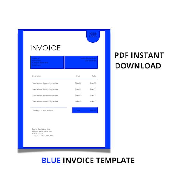 Blue Invoice Template Invoice Canva Template Printable | Etsy