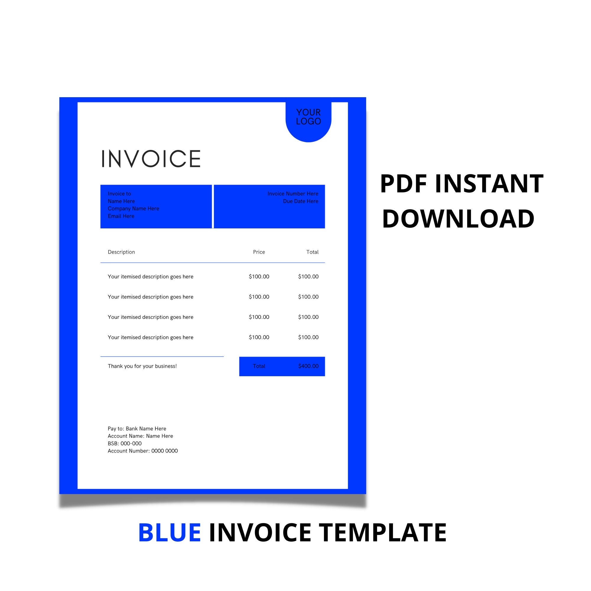 Blue Invoice Template, Invoice Canva Template, Printable Invoice ...