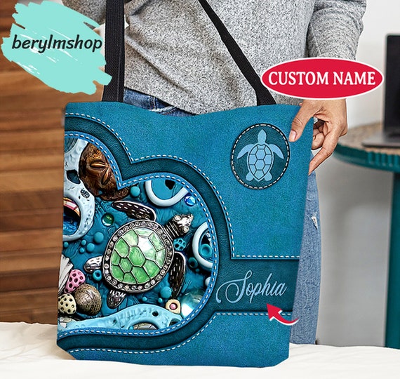 Personalized Turtle Tote Bag Custom Turtle Tote Bag Sea - Etsy