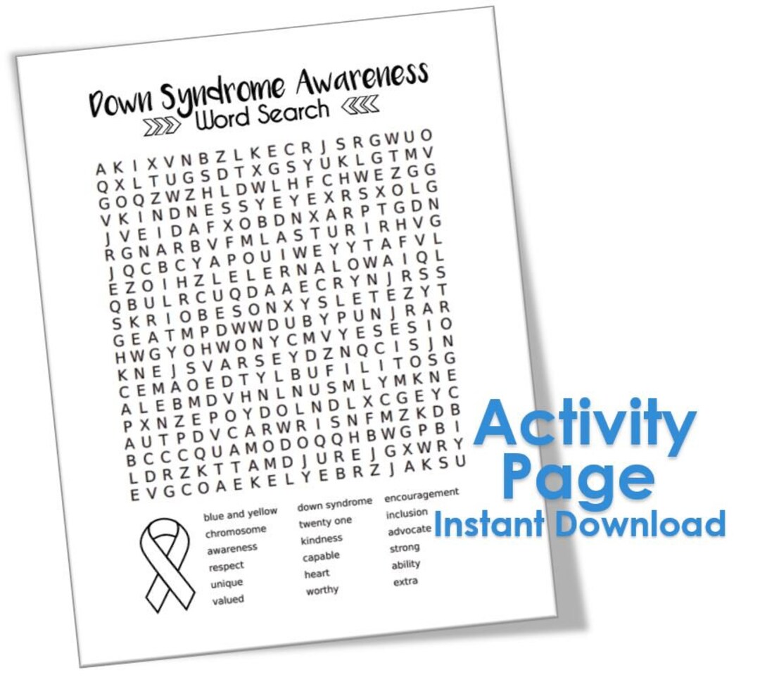 Down Syndrome Awareness Activity Page Word Search Instant Download - Etsy
