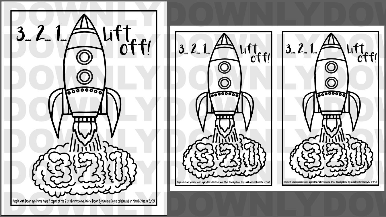 Down Syndrome Awareness Coloring Page *321 Lift Off* Rocket Instant ...